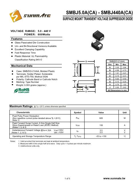 SMBJ60CA Datasheet_PDF文件下载_芯片资料查询_维库电子市场网