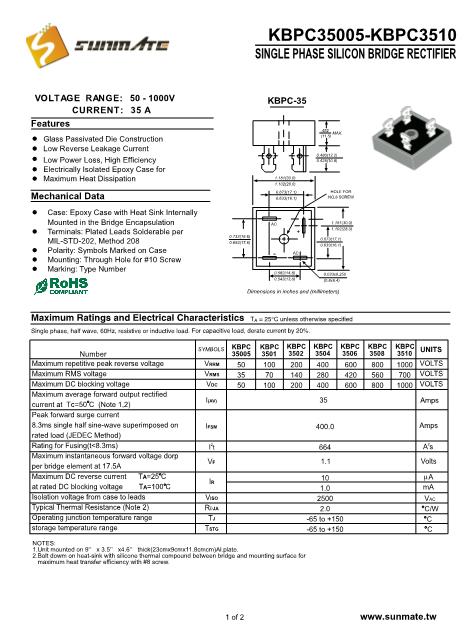 KBPC3510 Datasheet_PDF文件下载_芯片资料查询_维库电子市场网