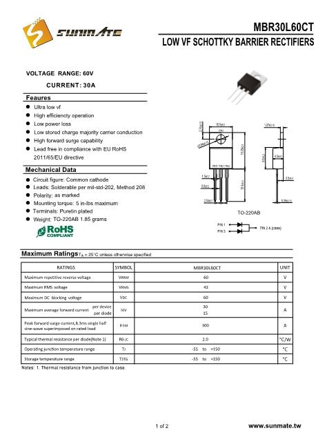 MBR30L60CT Datasheet_PDF文件下载_芯片资料查询_维库电子市场网