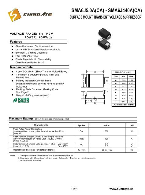 SMA6J13A Datasheet_PDF文件下载_芯片资料查询_维库电子市场网