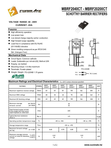 MBRF2060CT Datasheet_PDF文件下载_芯片资料查询_维库电子市场网