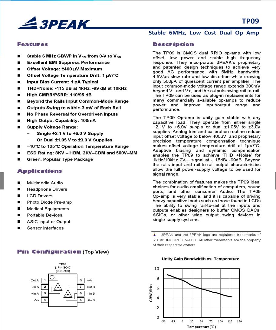 运算放大器 3PEAK TP09-SR_放大器_维库电子市场网