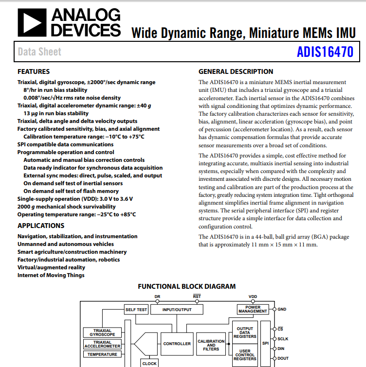 ADI无人机导航IMU惯性测量单元ADIS16470AMLZ_惯性传感器_维库电子市场网