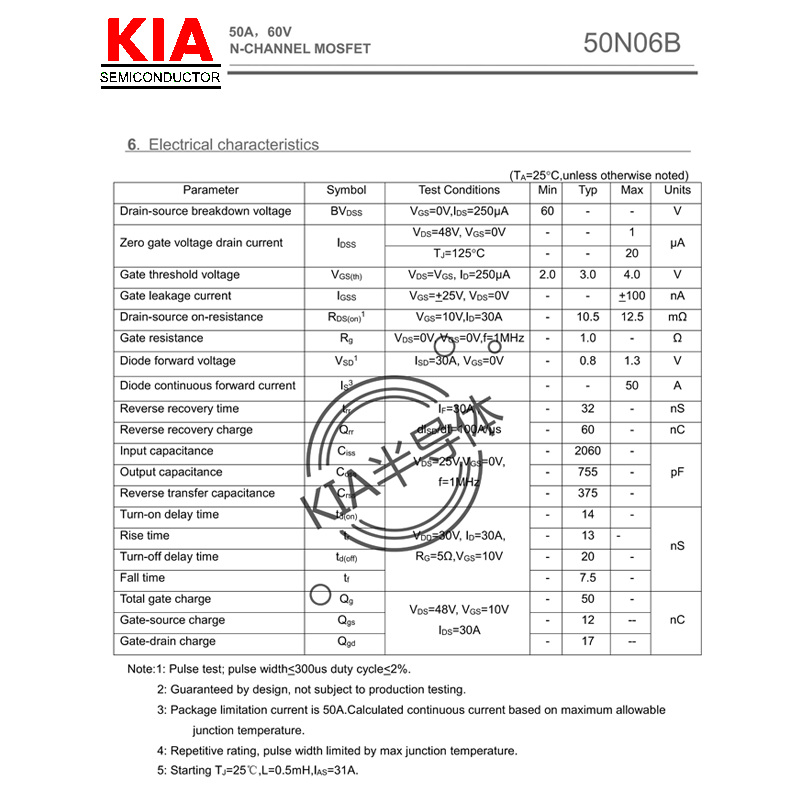 KIA场效应管 mos管KIA50N06BD半导体_MOSFET_维库电子市场网